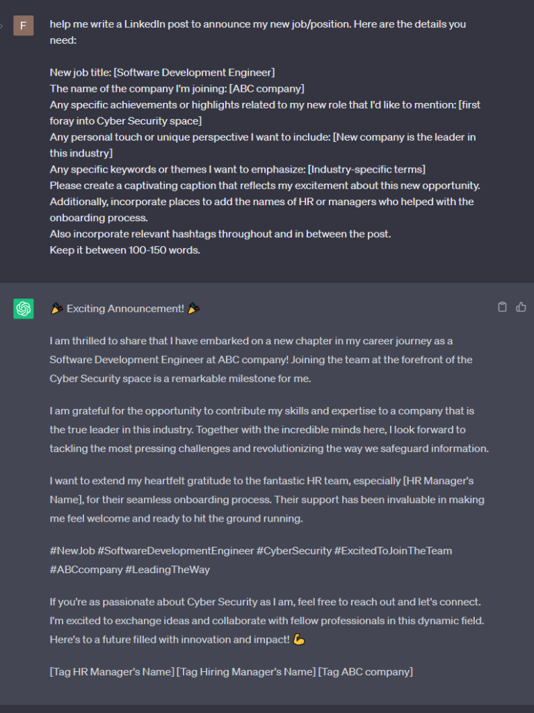 Make Your New Position Announcement Post with ChatGPT + Free Prompt ...