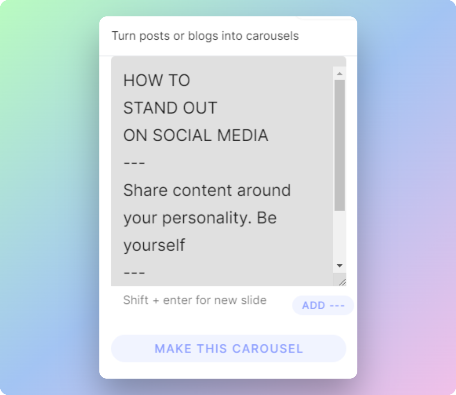Text to carousel - Contentdrips